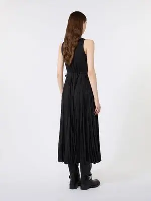 Max Mara Sleeveless Jersey Dress With Plissé-pleated Skirt - Black