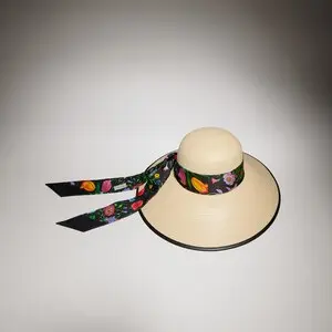 Gucci Panama Twill Hat With Silk Ribbon