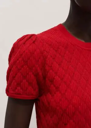 ME+EM Smocked Knit Slim Tee Ruby Red