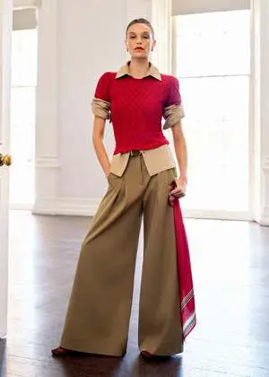 ME+EM Smocked Knit Slim Tee Ruby Red