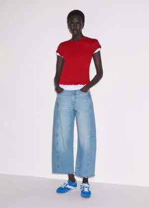 ME+EM Smocked Knit Slim Tee Ruby Red