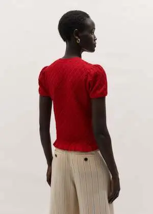 ME+EM Smocked Knit Slim Tee Ruby Red