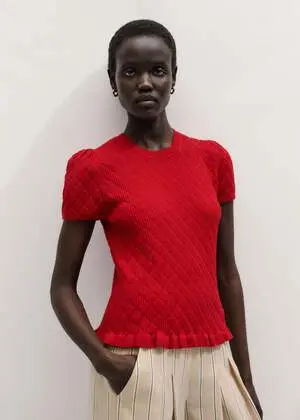 ME+EM Smocked Knit Slim Tee Ruby Red
