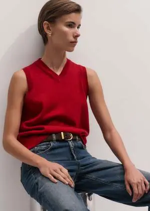 ME+EM Relaxed Knit V-neck Tank - Deep Ruby Red Mélange