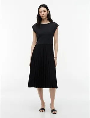 Tommy Hilfiger Mixed-media Pleated Midi Dress - Black