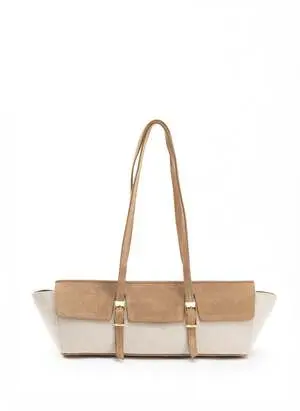 ELLEME Elleme Le Bateau Shoulder Bag In Suede And Canvas Tan