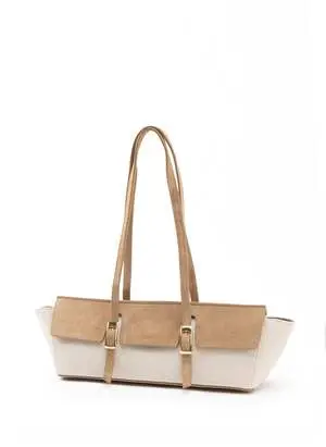 ELLEME Le Bateau Shoulder Bag In Suede And Canvas - Tan