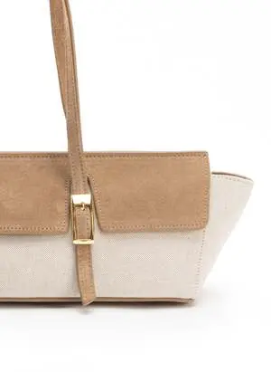 ELLEME Le Bateau Shoulder Bag In Suede And Canvas - Tan