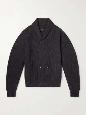 TOM FORD Double-breasted Ribbed Cashmere And Wool-blend Cardigan - Dark Gray