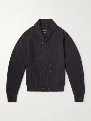 TOM FORD Double-breasted Ribbed Cashmere And Wool-blend Cardigan - Gray