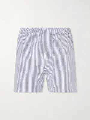 Saint Laurent Wide-leg Striped Cotton-poplin Shorts - Blue