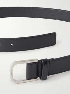 Saint Laurent Slim Leather Belt With Silver-tone Buckle