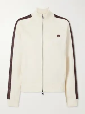 WALES BONNER Tide Logo Embroidered Knitted Track Jacket - Neutrals