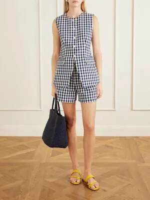 Veronica Beard Haina Pleated Checked Stretch-cotton Cloqué Shorts