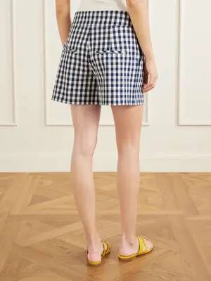 Veronica Beard Haina Pleated Checked Stretch-cotton Cloqué Shorts
