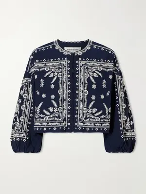 Veronica Beard Drake Cropped Embroidered Jacket - Blue