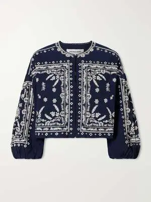 Veronica Beard Drake Cropped Embroidered Cotton-blend Poplin Jacket
