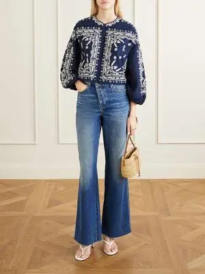 Veronica Beard Drake Cropped Embroidered Cotton-blend Poplin Jacket