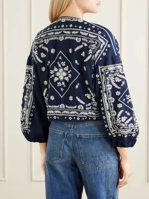 Veronica Beard Drake Cropped Embroidered Cotton-blend Poplin Jacket