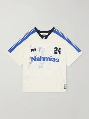 NAHMIAS Logo-jacquard Perforated Cotton T-shirt - White
