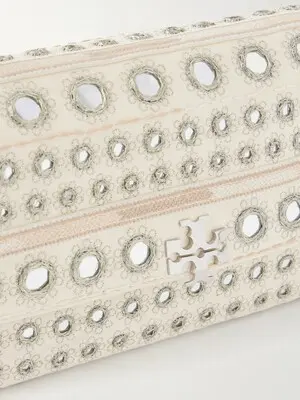 Tory Burch Charlie Embellished Canvas Shoulder Bag - Neutrals