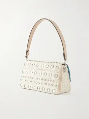 Tory Burch Charlie Embellished Canvas Shoulder Bag - Neutrals