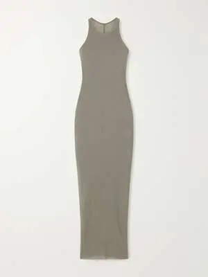 Rick Owens Tank Ribbed-jersey Halterneck Midi Dress - Gray