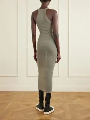 Rick Owens Ribbed-jersey Halterneck Midi Dress - Gray