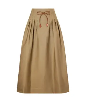 Max Mara Belted Pleated Cotton Midi Skirt - Brown