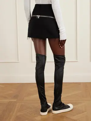 Rick Owens Bolan Banana Frayed Wool Mini Skirt - Black