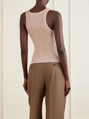 Saint Laurent Lace-trimmed Ribbed Silk-jersey Tank