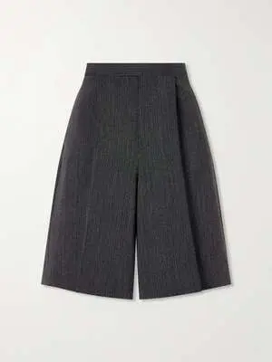 MAISON MARGIELA Striped Pleated Mélange-twill Shorts - Gray