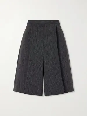 MAISON MARGIELA Striped Pleated Mélange-twill Shorts - Gray