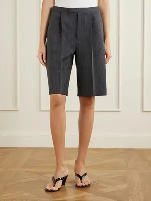 MAISON MARGIELA Striped Pleated Mélange-twill Shorts - Gray