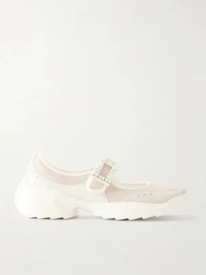 ROGER VIVIER Viv On The Run Embellished Mesh Mary Jane Sneakers - Neutrals