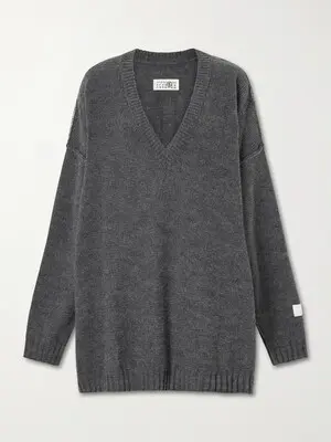 MAISON MARGIELA Oversized Wool And Alpaca-blend V-neck Sweater - Gray