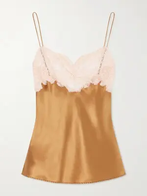 Saint Laurent Lace-trimmed Silk-satin Camisole - Yellow