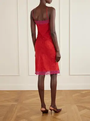 Saint Laurent Lace-trimmed Silk-satin Midi Dress