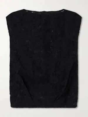 Simone Rocha Cropped Floral-embroidered Lace Blouse - Black