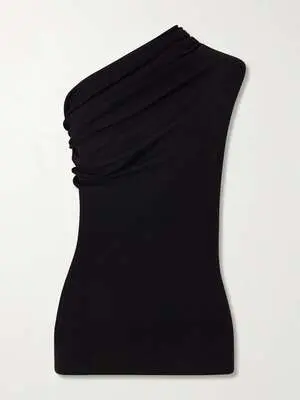 Rick Owens Athena One-shoulder Ribbed-knit Wool Top - Black
