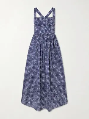 Matteau Gathered Printed Organic Cotton Midi Dress - Blue
