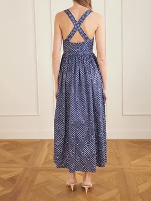 Matteau Gathered Printed Organic Cotton Midi Dress - Blue