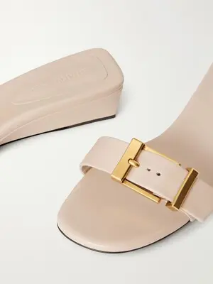 Khaite Manhattan Buckled Leather Wedge Sandals - Neutrals