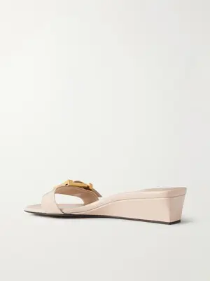 Khaite Manhattan Buckled Leather Wedge Sandals - Neutrals