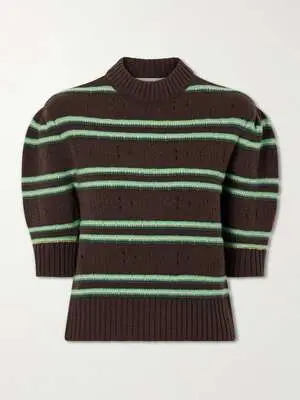 Marni Cropped Striped Open-knit Cashmere Sweater