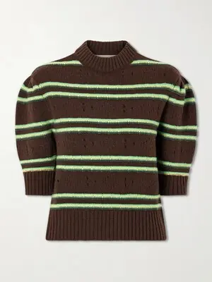 Marni Cropped Striped Open-knit Cashmere Sweater - Brown