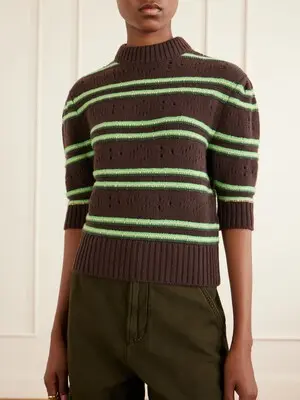 Marni Cropped Striped Open-knit Cashmere Sweater - Brown