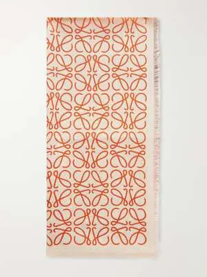 Loewe Anagram-intarsia Wool, Silk And Cashmere-blend Scarf - Orange