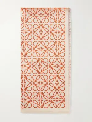 Loewe Anagram-intarsia Wool, Silk And Cashmere-blend Scarf Orange