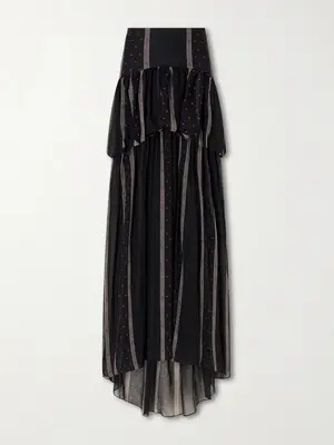 LIBEROWE Nina Striped Peplum Silk Maxi Skirt - Black